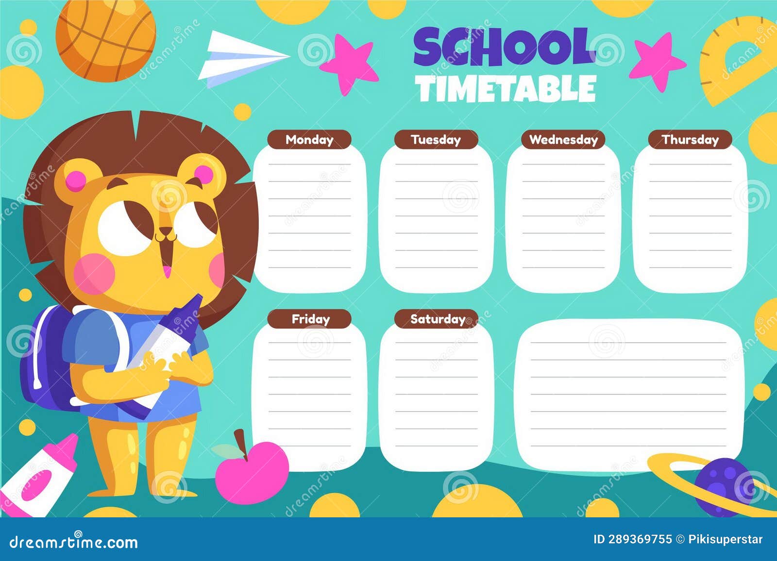 Cartoon Back School Vector Design Timetable Template Stock Vector ...