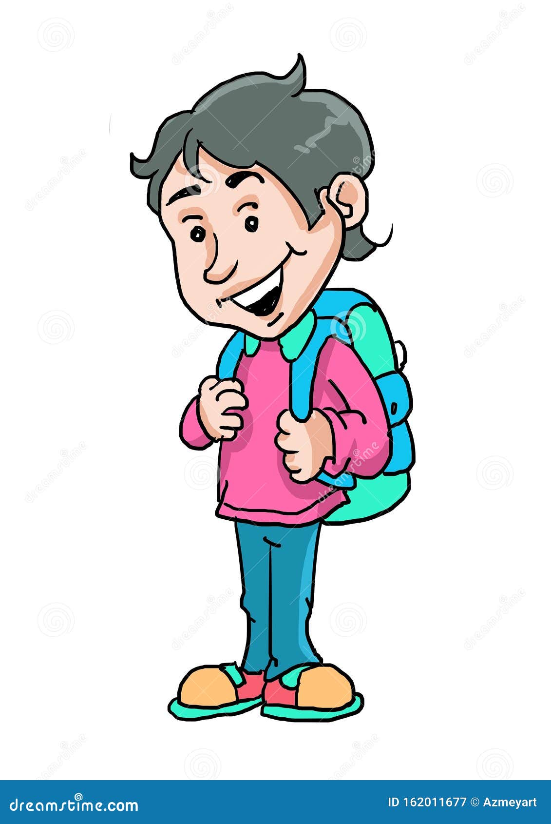 Cartoon Back To School. Boy with Full Backpack Ready To School Stock ...