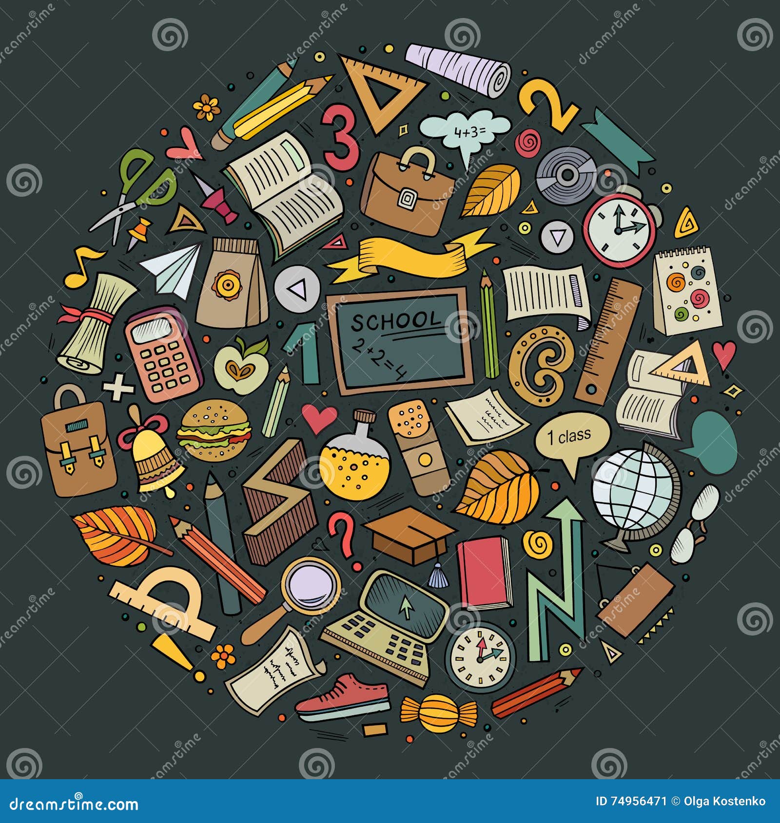 Cartoon Back To School Objects Set Stock Vector - Illustration of ...