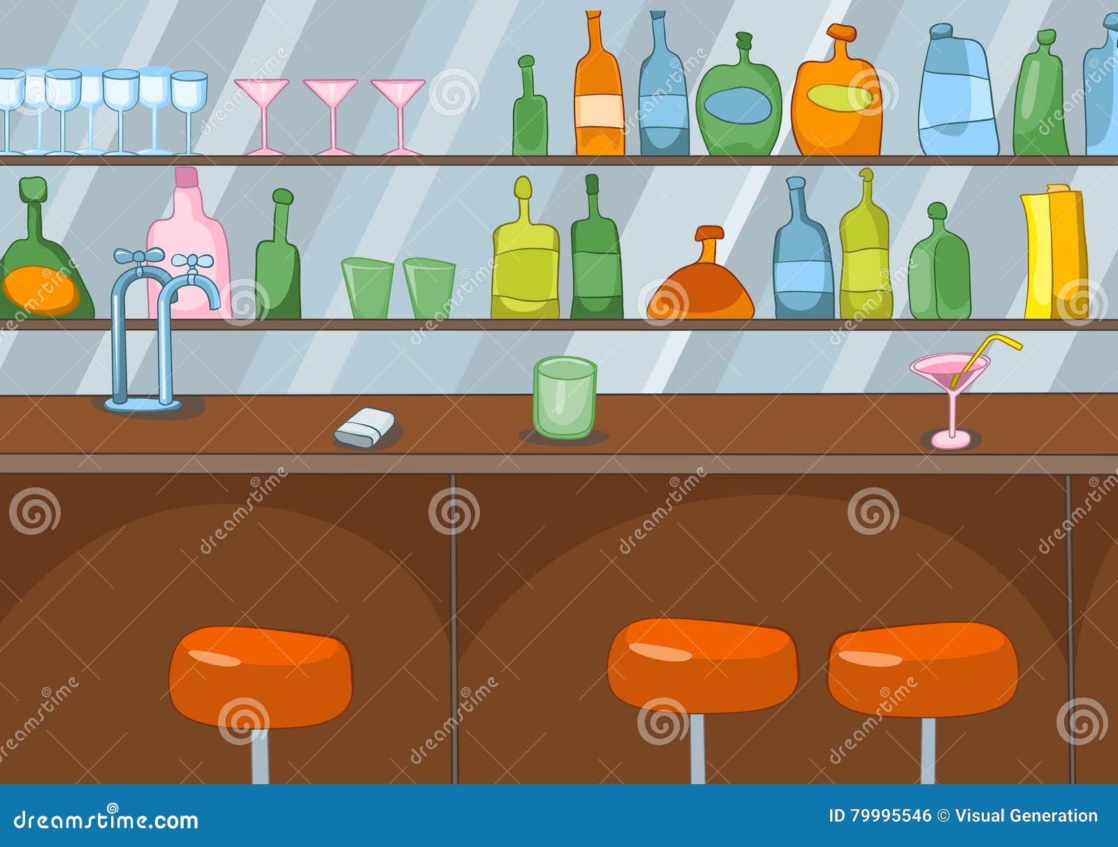 Cartoon Pub Counter. Bar Interior Inside Cafe Or Nightclub, Bartender ...