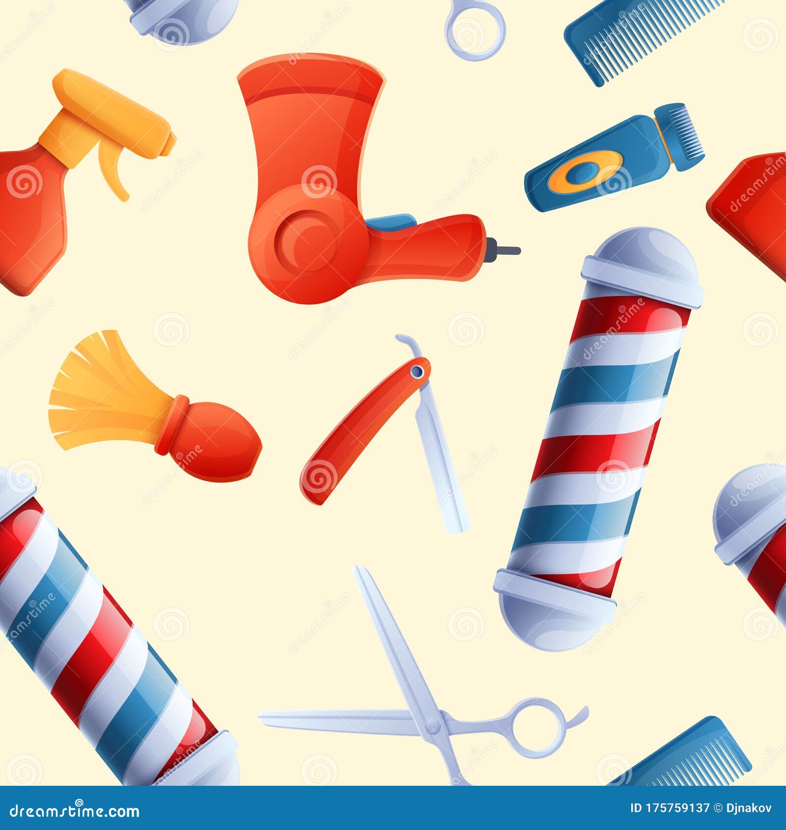 Cartoon Background with Barber Tools Stock Illustration - Illustration ...