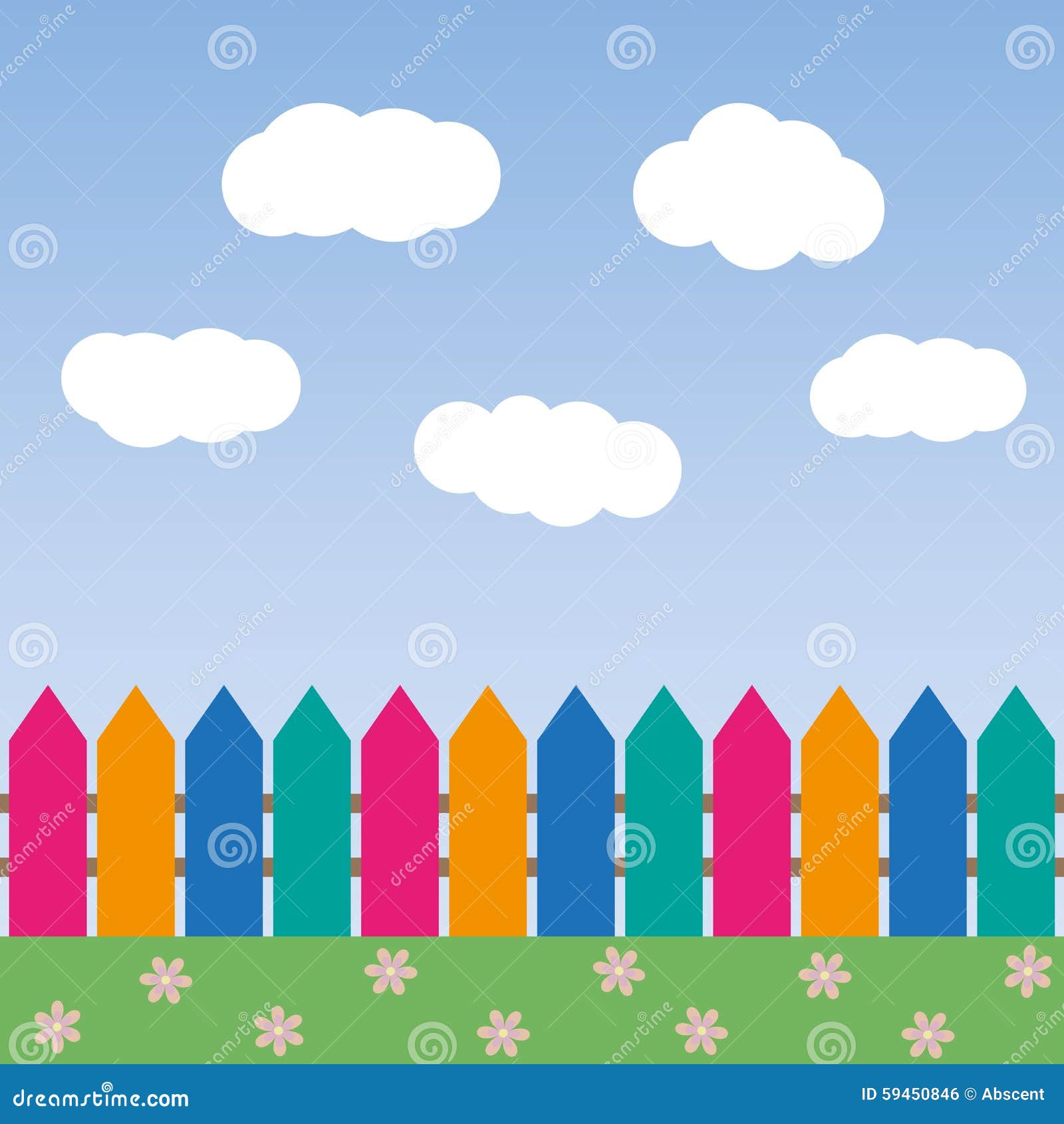 Cartoon Background with Color Fence and Clouds Stock Vector ...
