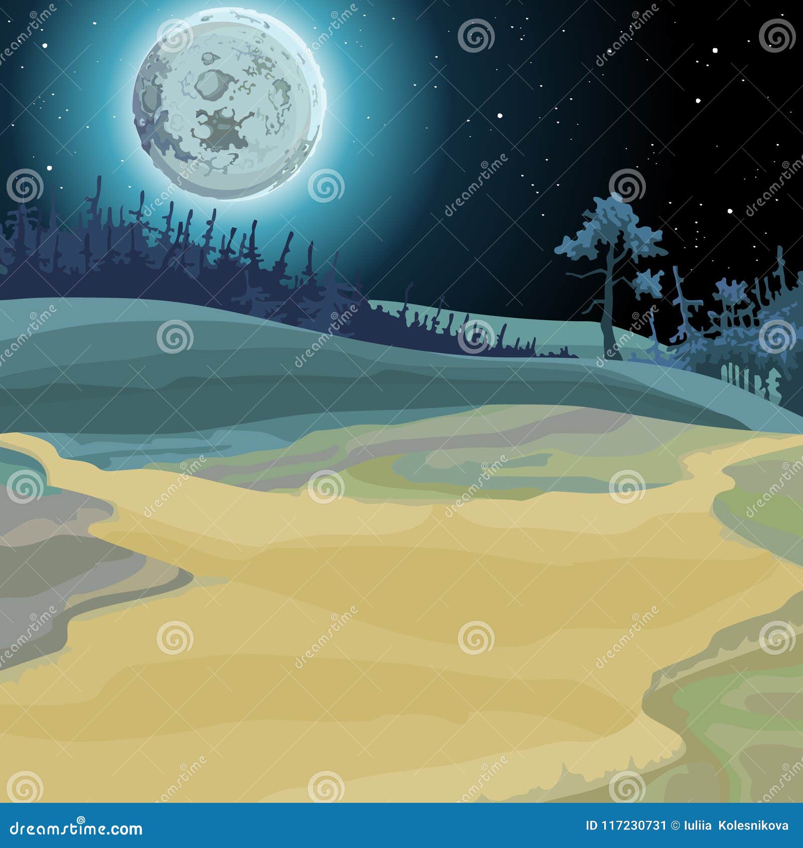 Cartoon Night Forest Background