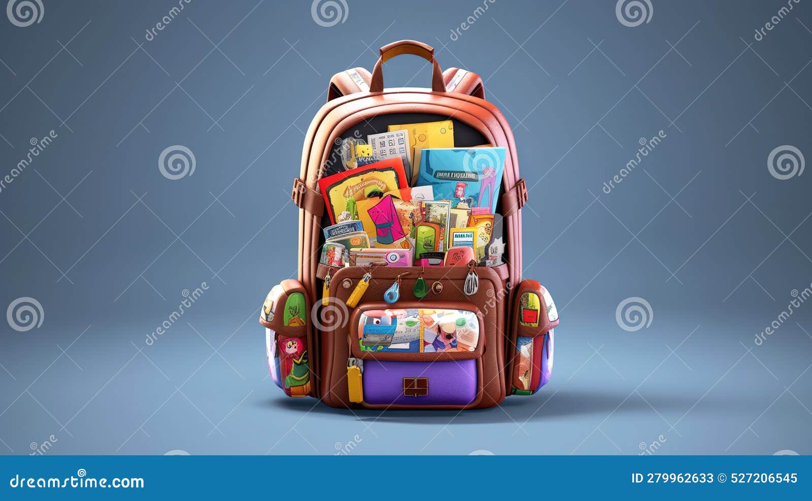 Cartoon Backpack Filled with Stationery.AI Generated Stock Illustration ...