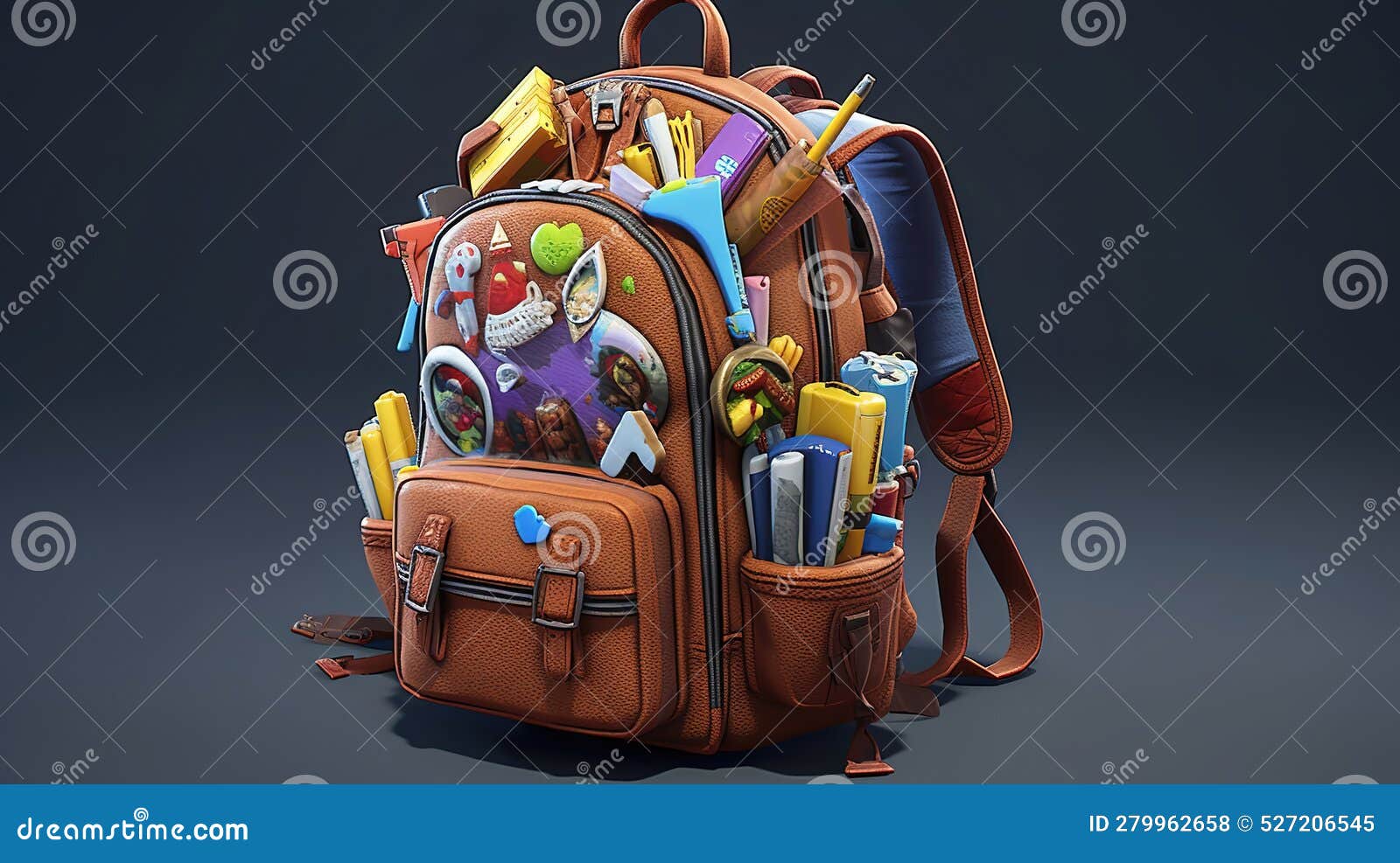 Cartoon Backpack Filled with Stationery.AI Generated Stock Illustration ...
