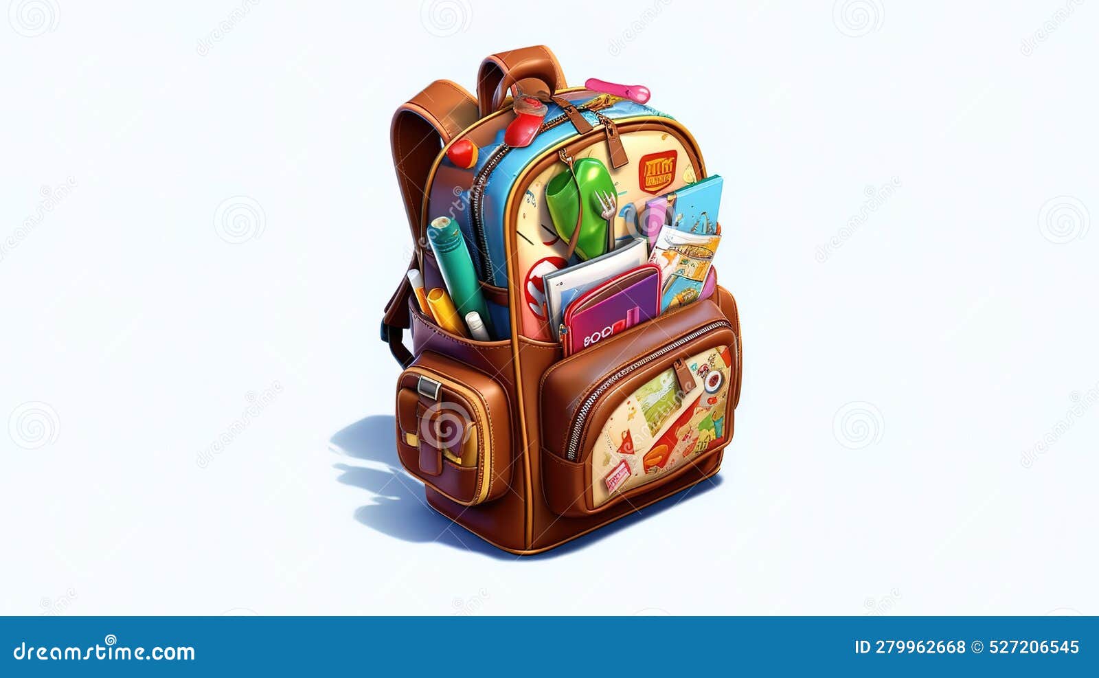 Cartoon Backpack Filled with Stationery.AI Generated Stock Illustration ...