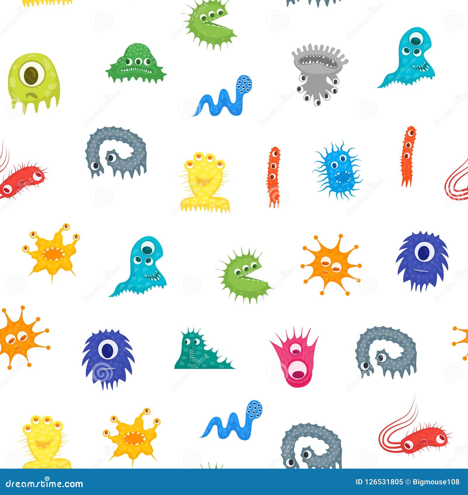 Cartoon Bacteria Characters Seamless Pattern Background. Vector Stock ...