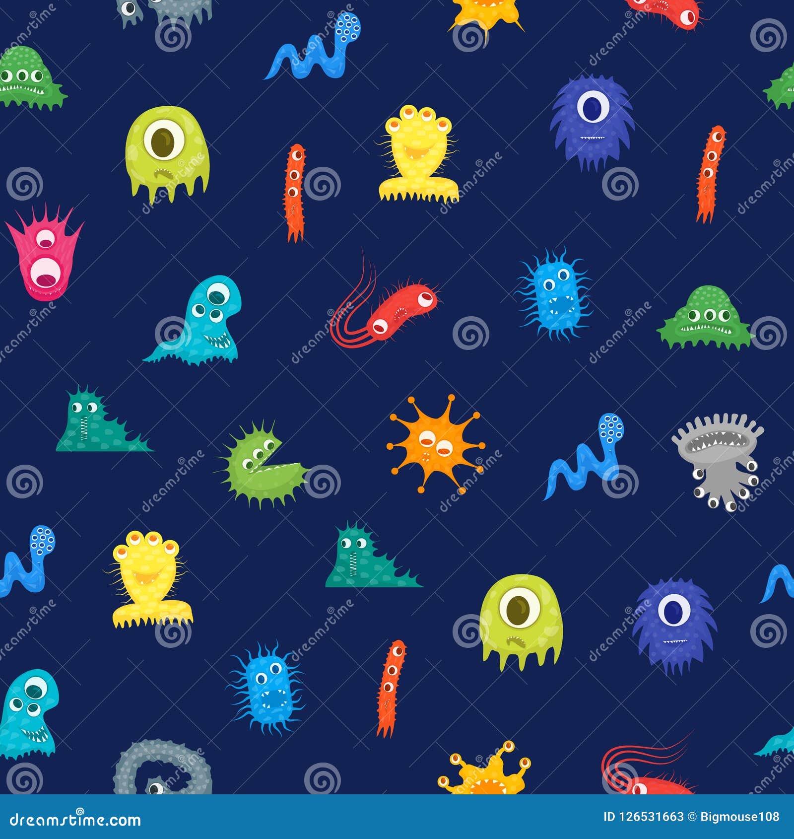 Cartoon Bacteria Characters Seamless Pattern Background. Vector Stock ...