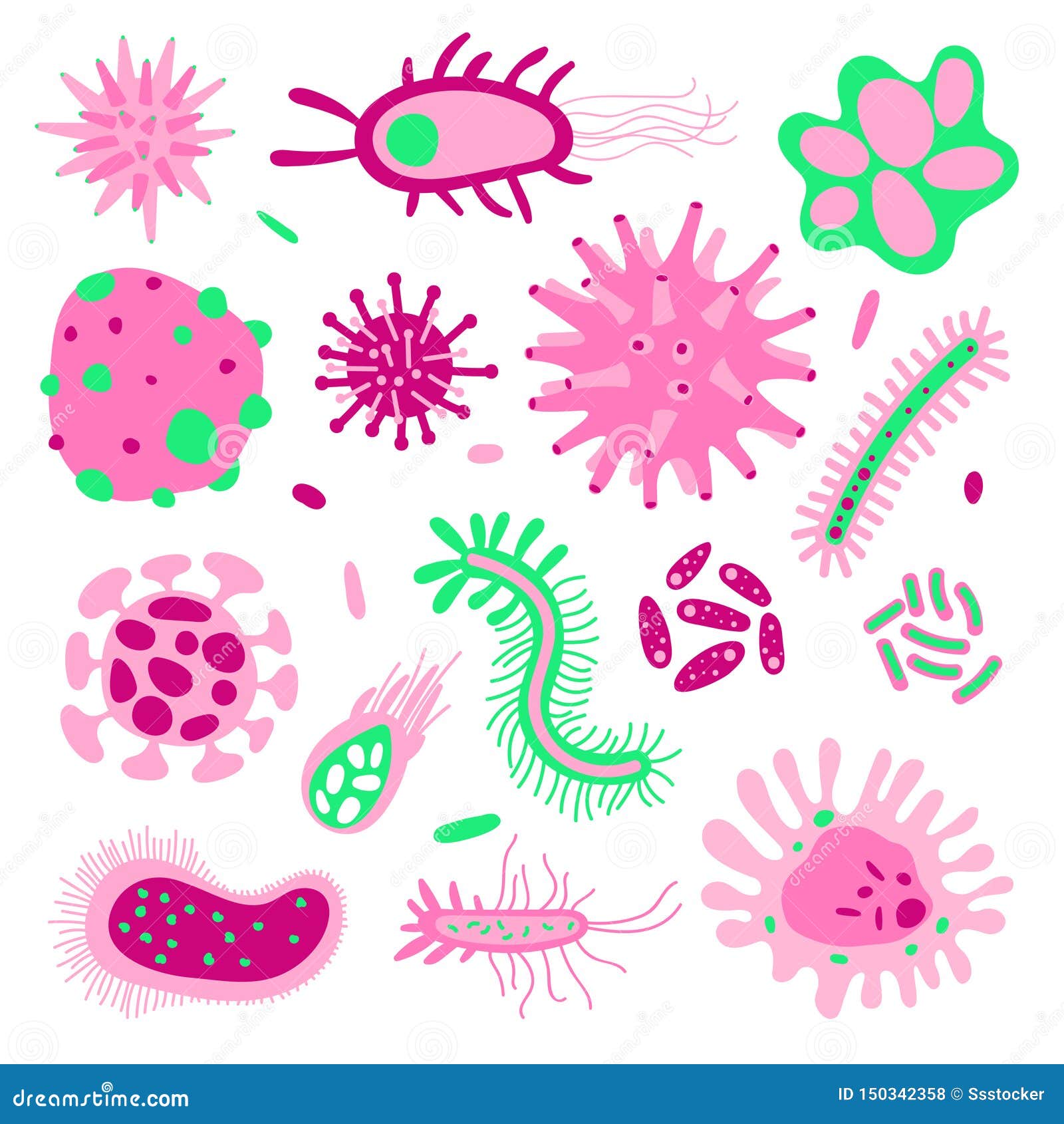 Cartoon Bacterias Set. The World Under The Microscope. Microbes And ...