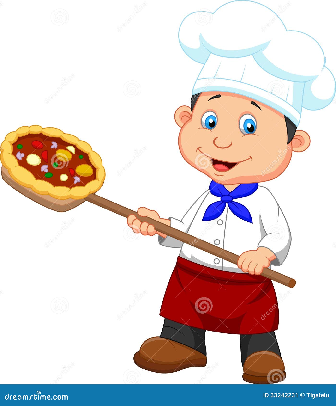 Cartoon a baker with Pizza stock vector. Illustration of drawing - 33242231