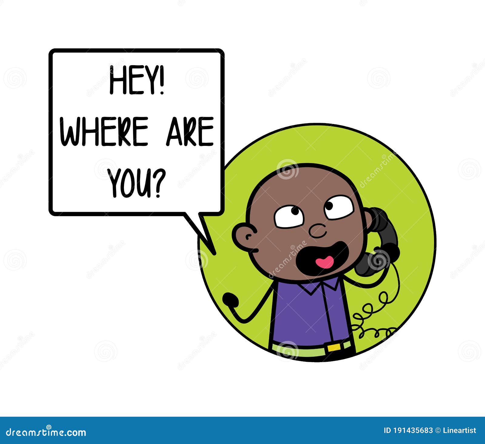 Cartoon Cartoon Bald Black Calling on Cell Phone Stock Illustration ...