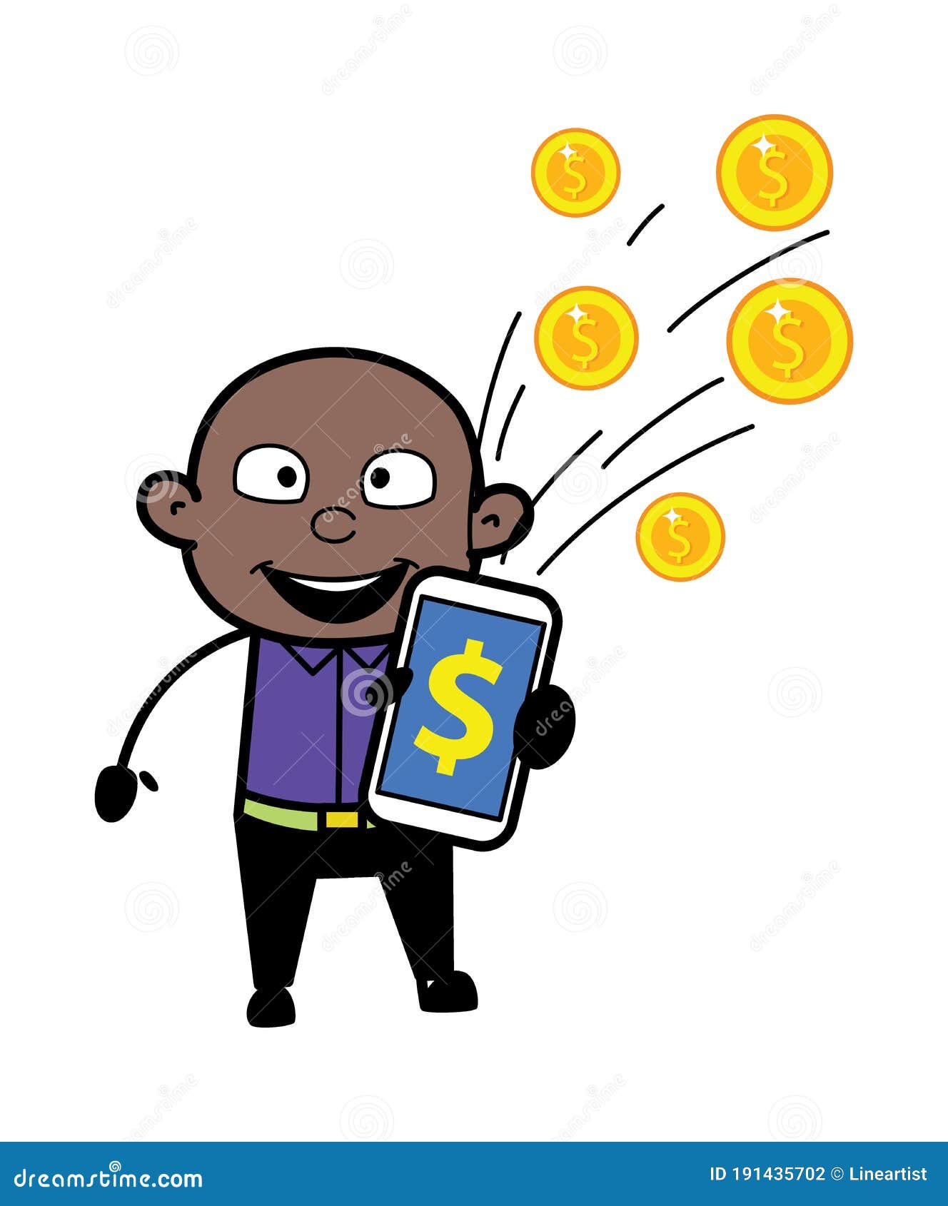 Cartoon Cartoon Bald Black Showing Mobile Money Stock Vector ...