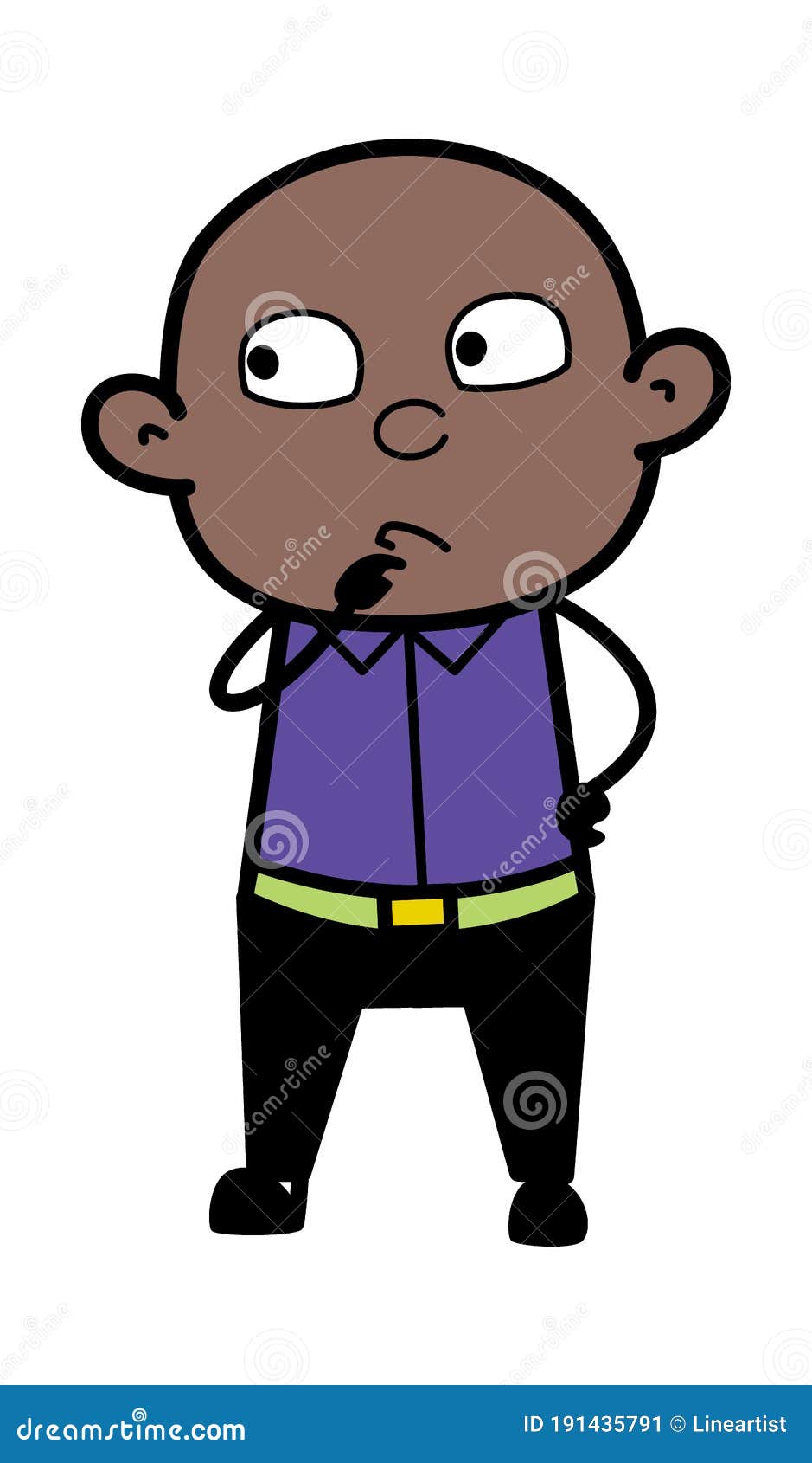 Cartoon Cartoon Bald Black Thinking Seriously Stock Illustration ...
