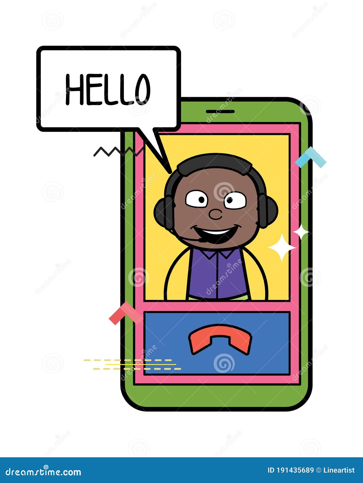 Cartoon Cartoon Bald Black Video Calling on Mobile Stock Illustration ...