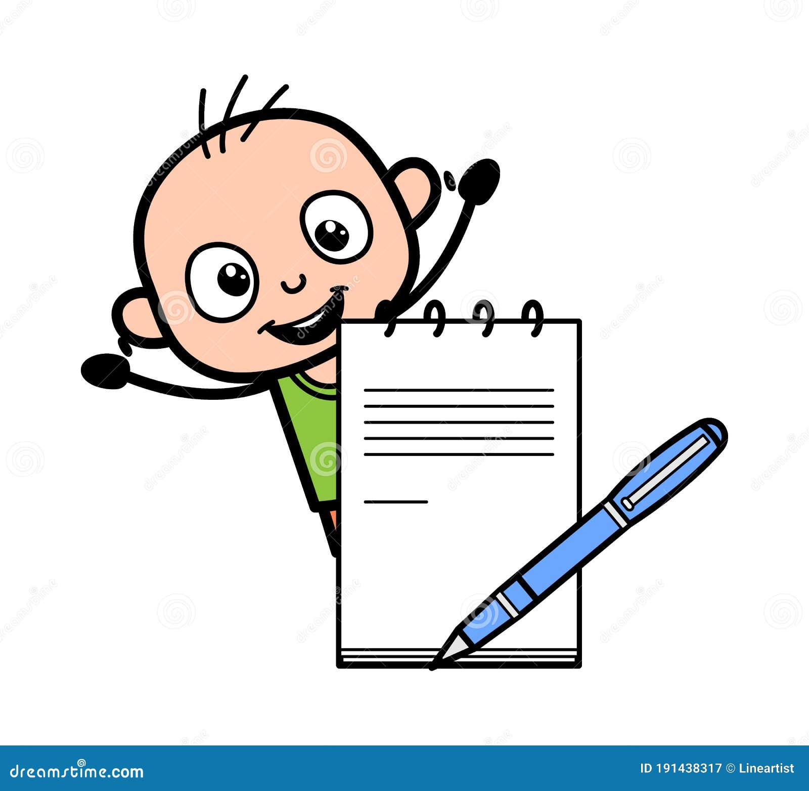 Cartoon Bald Boy with Diary and Pen Stock Illustration - Illustration ...