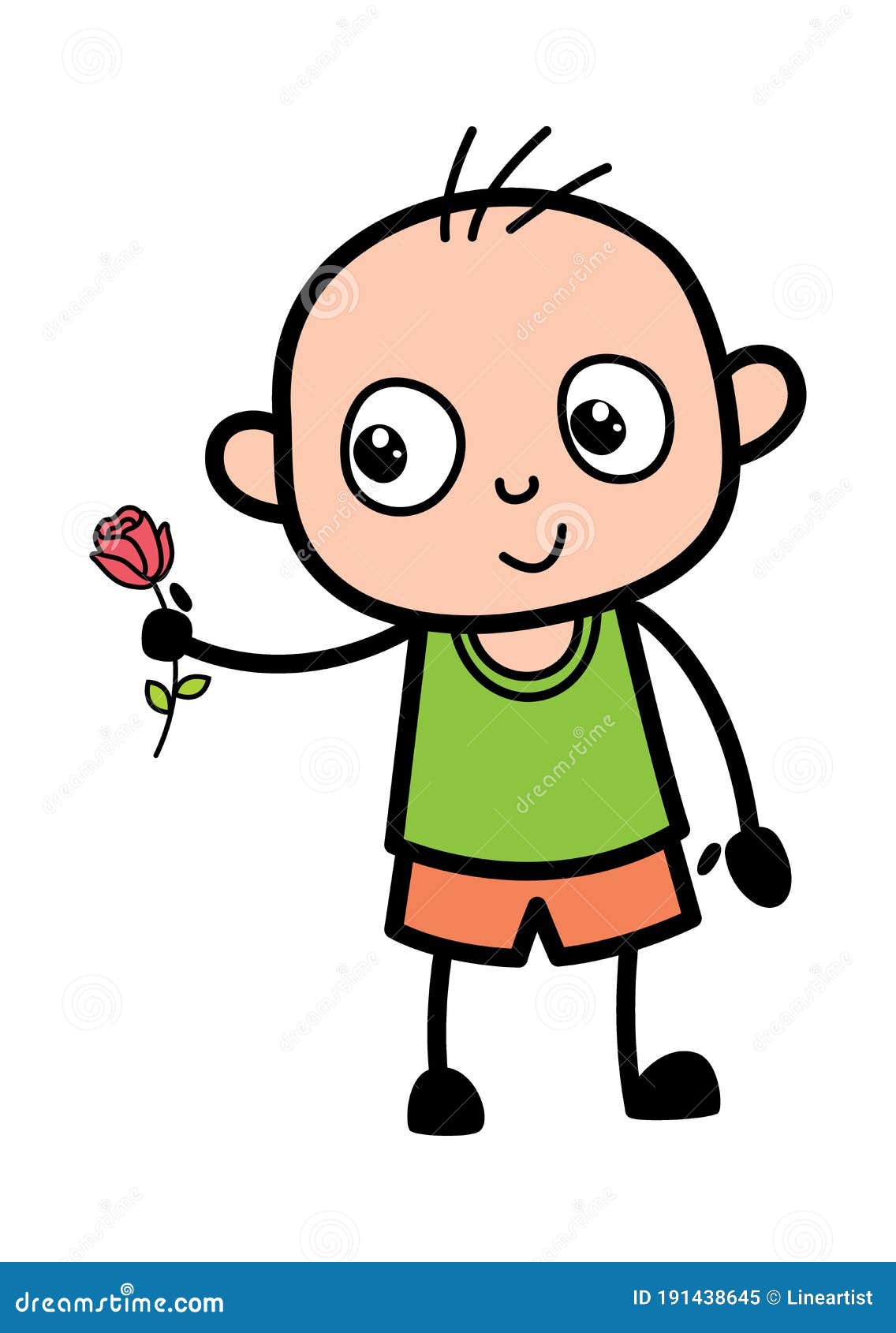 Cartoon Bald Boy Giving a Red Rose Stock Illustration - Illustration of ...