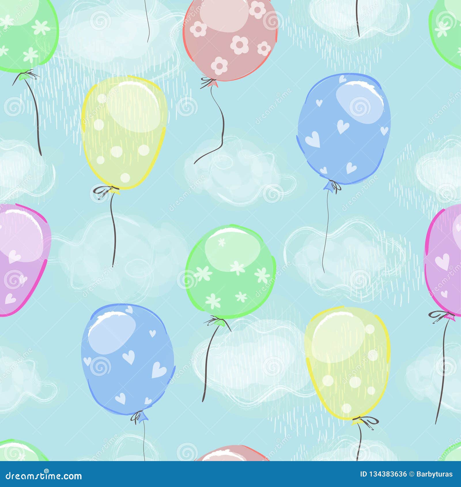Cartoon Balloons Seamless Pattern. Stock Vector - Illustration of gift ...