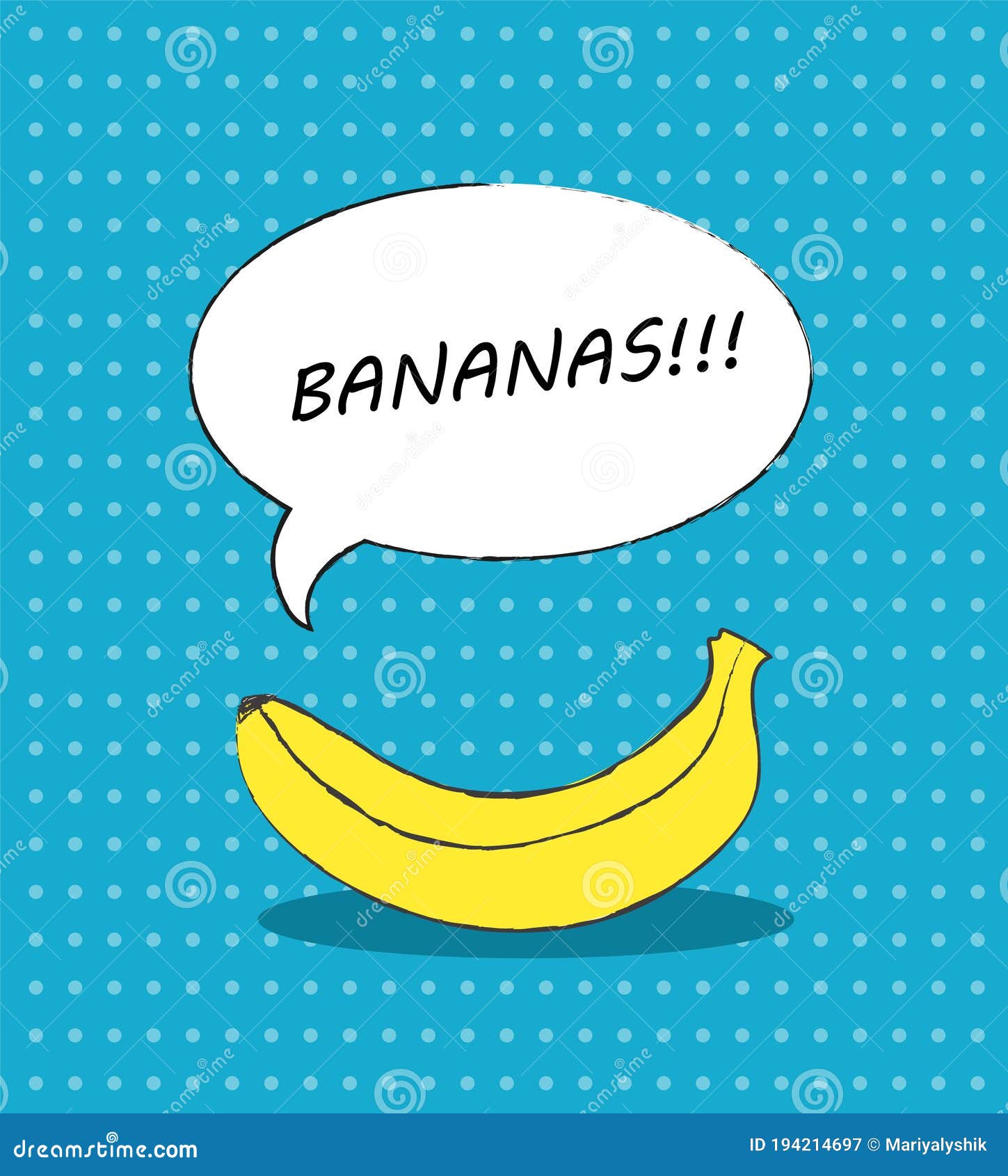 Cartoon Banana on a Blue Background with Text in Bubble. - Vector Stock ...