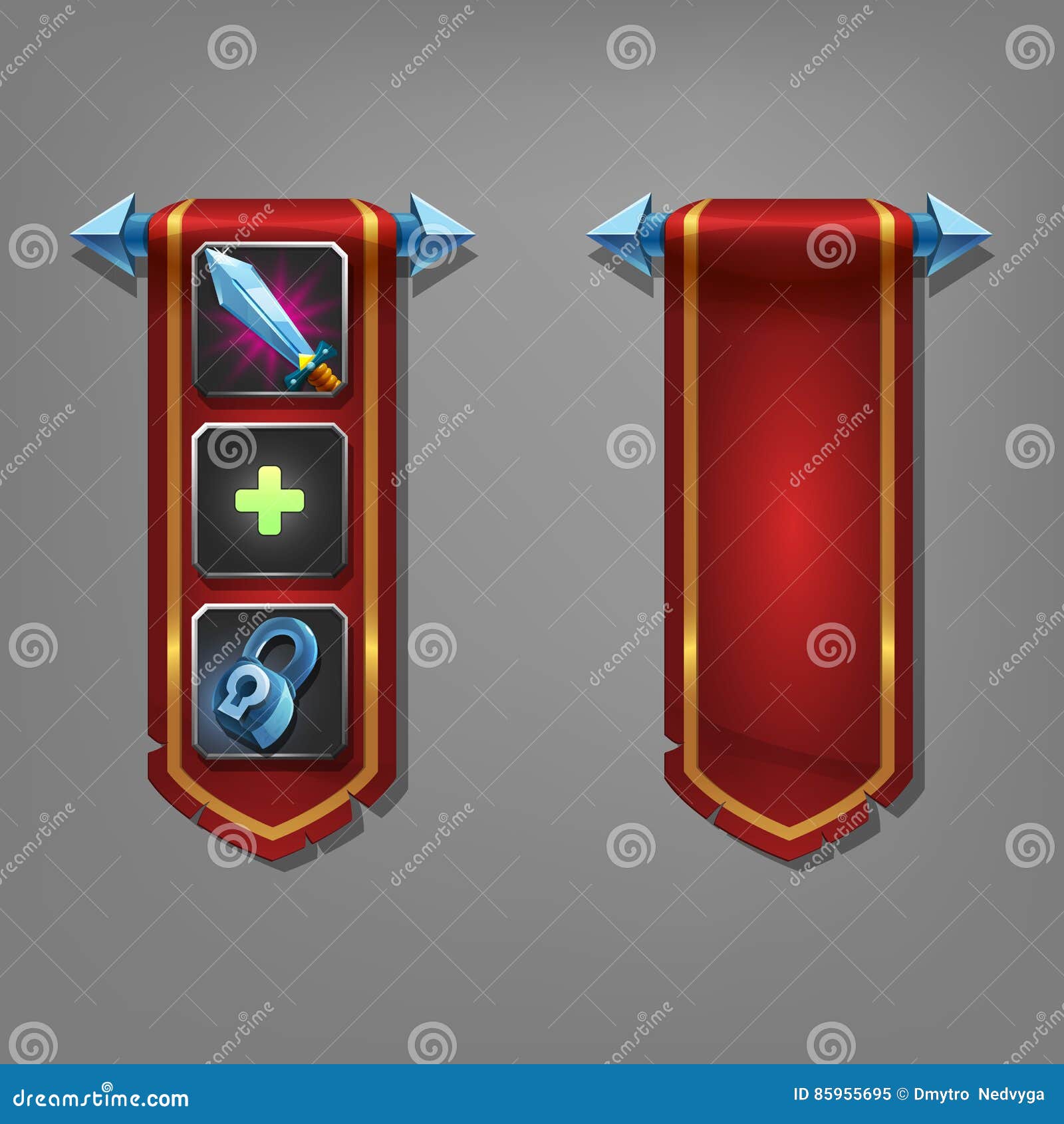 Cartoon Banner with Icons for Game. Elements of Interface Stock Vector ...