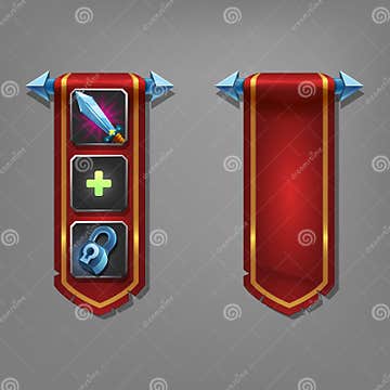 Cartoon Banner with Icons for Game. Elements of Interface Stock Vector ...