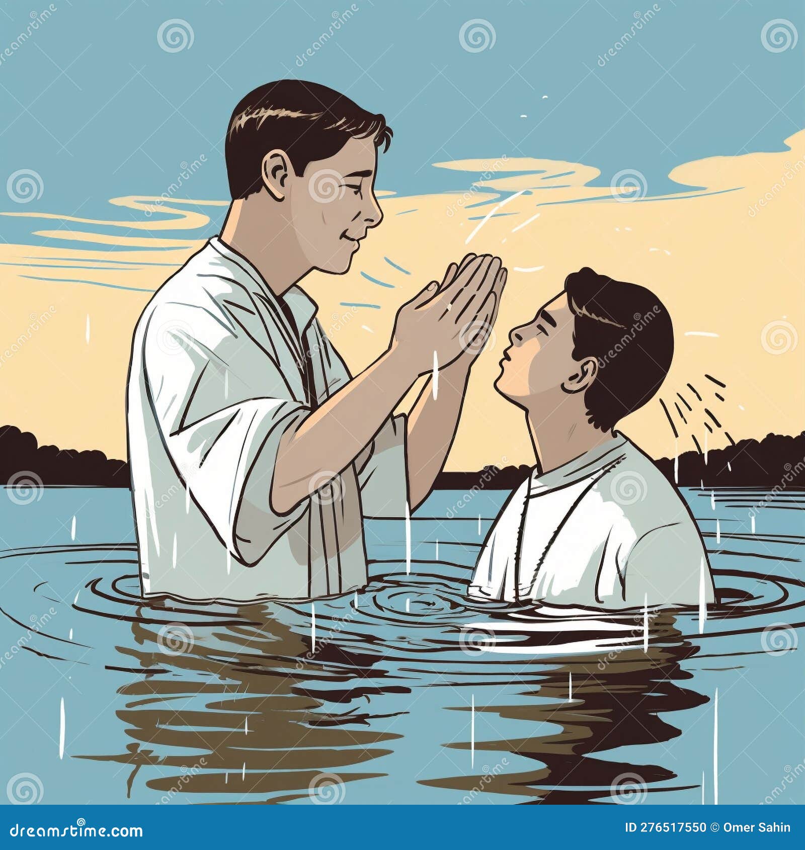 Cartoon Baptismal Candidate Being Baptized in Christian Baptism Stock ...