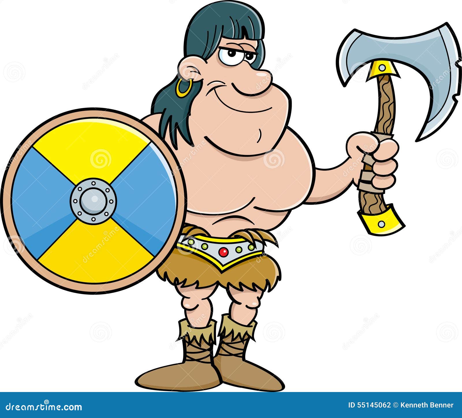 Cartoon Barbarian with a Shield and an Axe. Stock Vector - Illustration ...