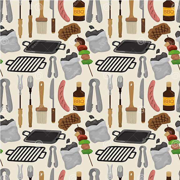 Cartoon Barbeque Party Tool Seamless Pattern Stock Vector ...