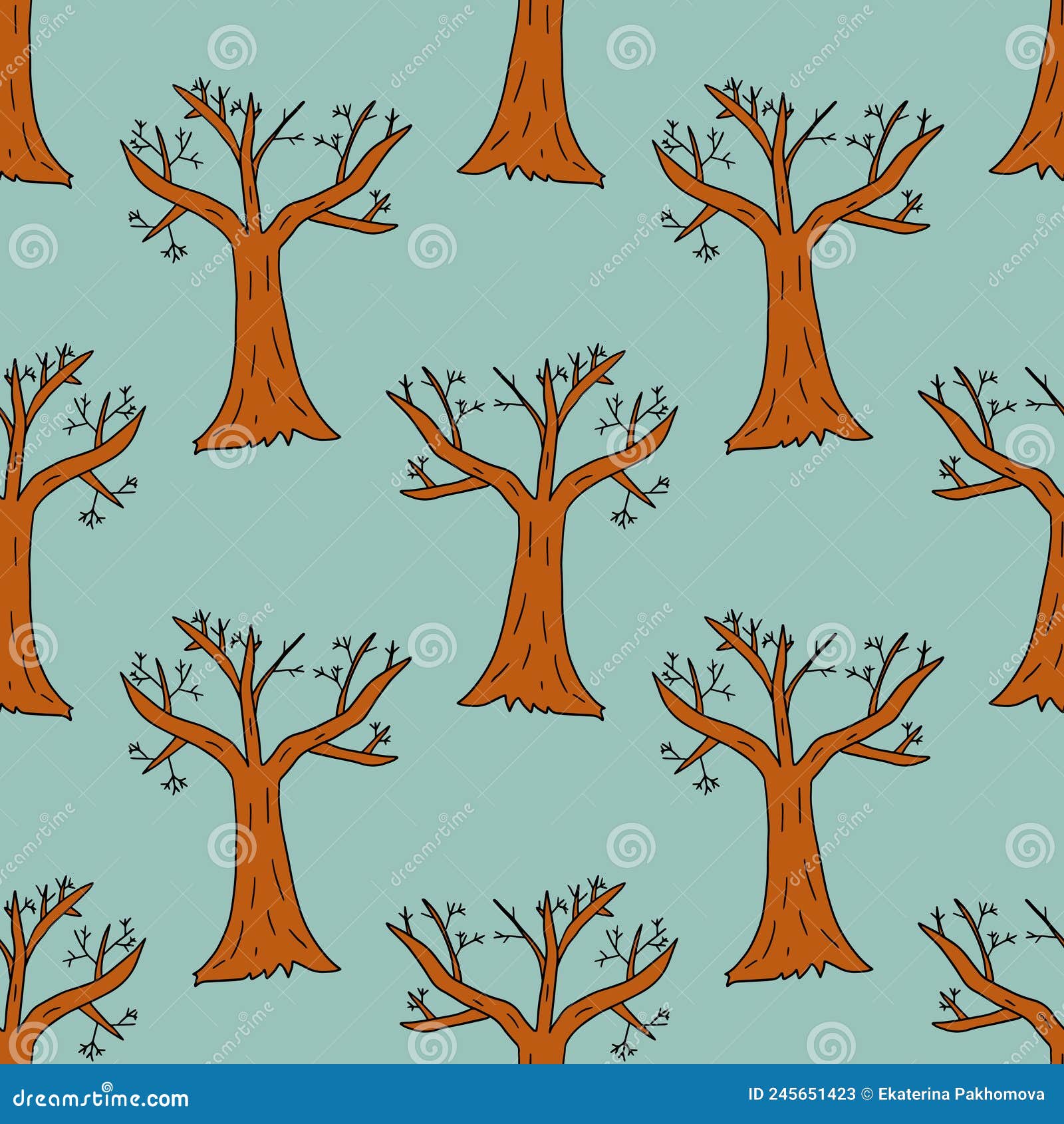 Cartoon Bare Tree Silhouette Isolated On White Background. Vector ...