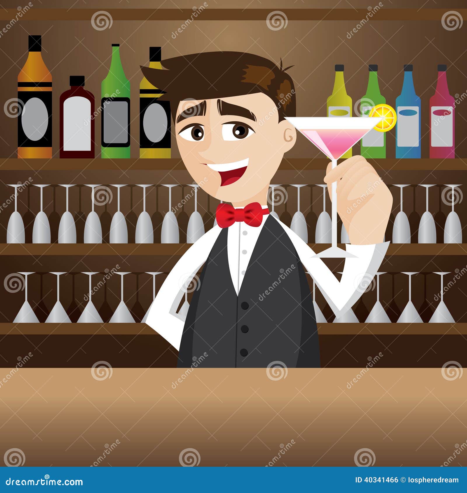 Cartoon Bartender With Shaker At Bar Vector Illustration ...