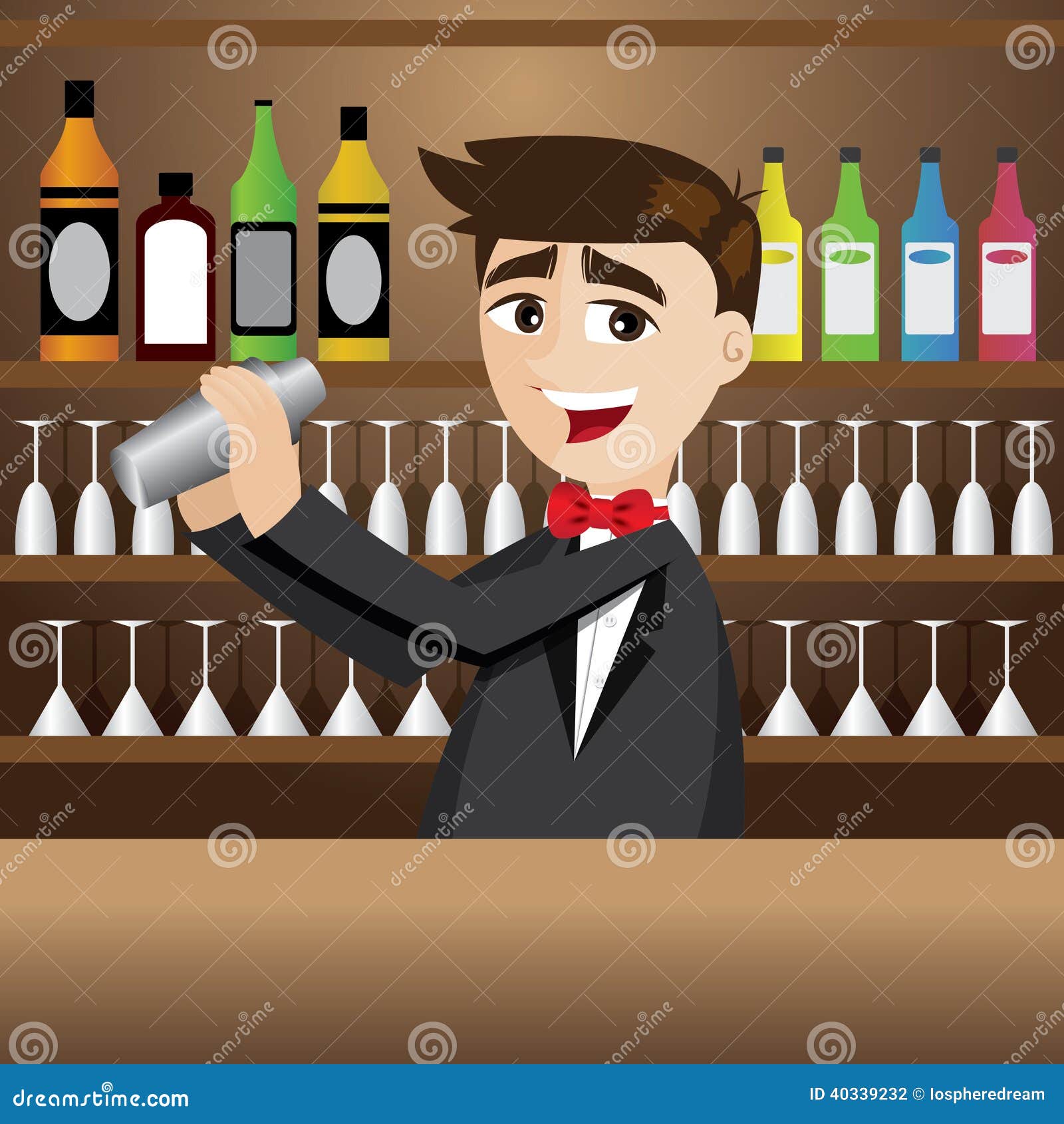 Cartoon Bartender With Shaker At Bar Vector Illustration ...