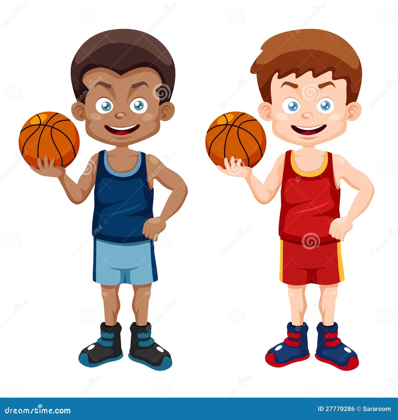 Cartoon Basketball Player Jumping With A Ball. Vector Illustration Of ...