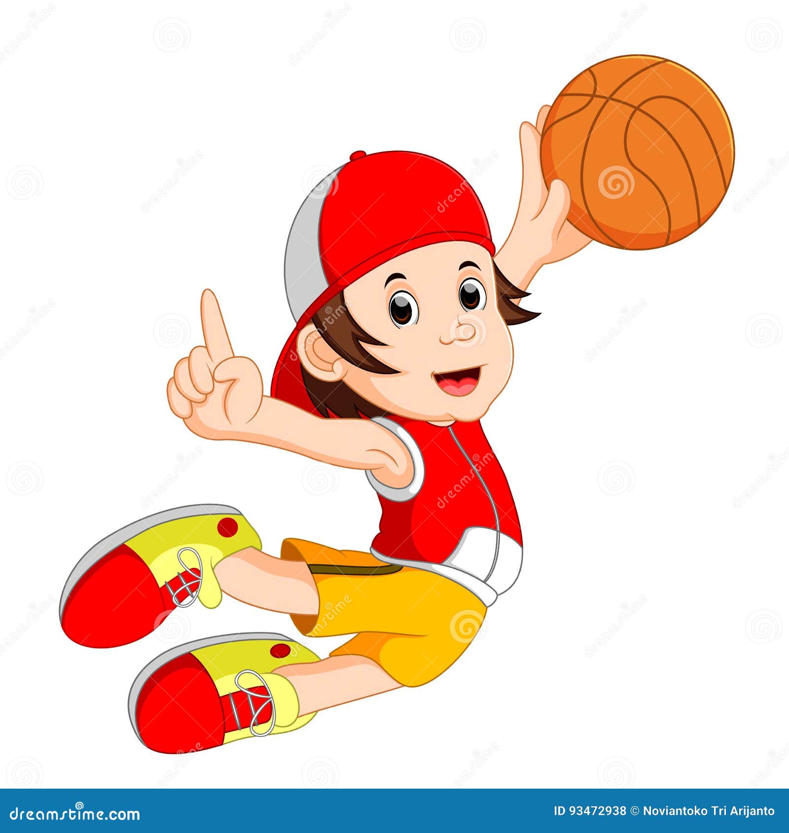 Cartoon Basketball Player Jumping With A Ball. Vector Illustration Of ...