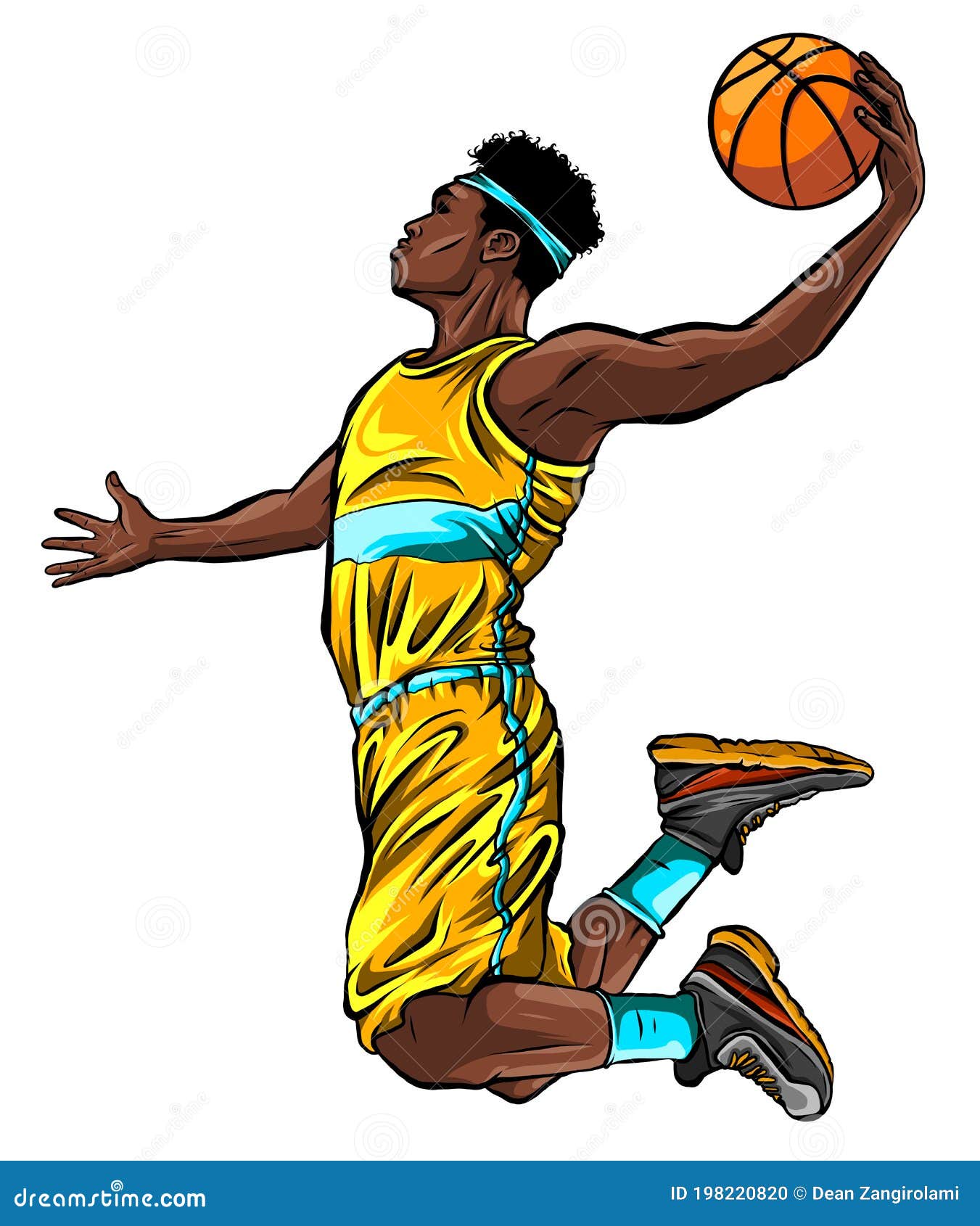 Cartoon Basketball Player is Moving Dribble with a Smile Vector Stock ...
