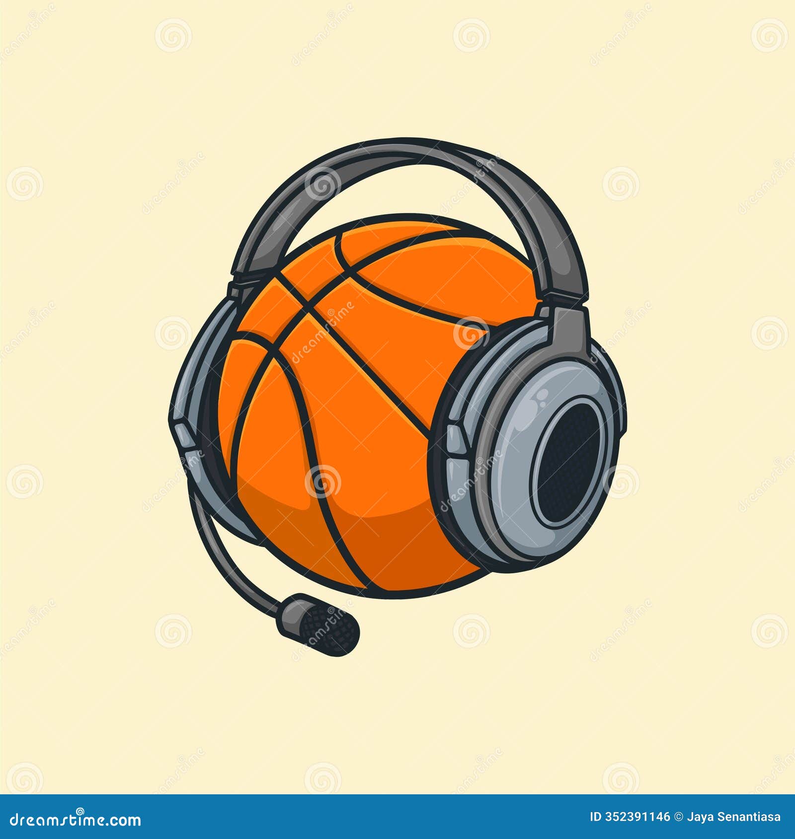 Cartoon of Basketball Wearing Headset with Mic Stock Illustration ...