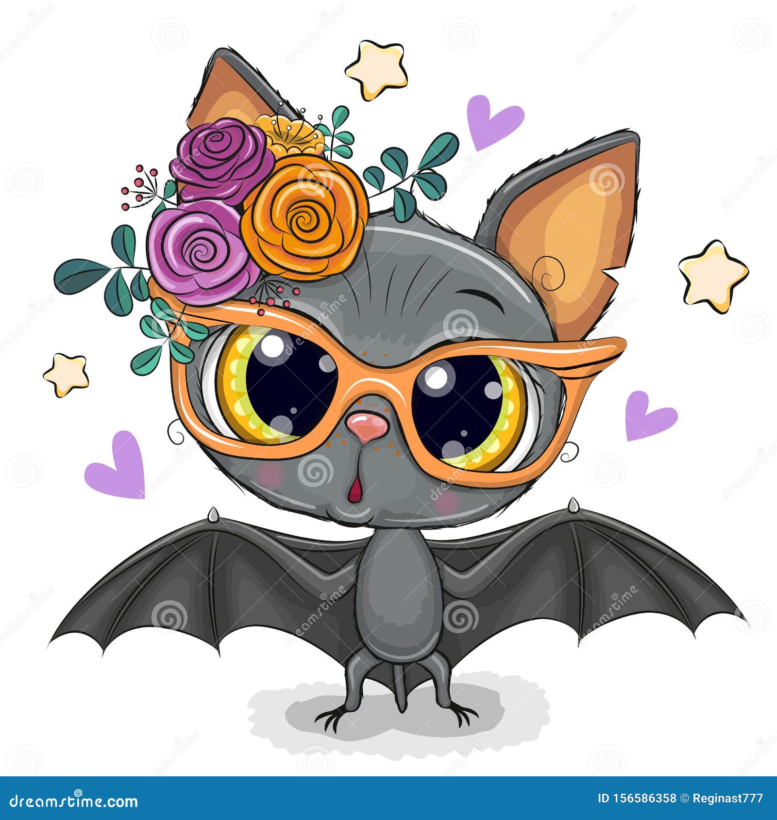 Cartoon Bat With Flowers Isolated On A White Background Vector ...