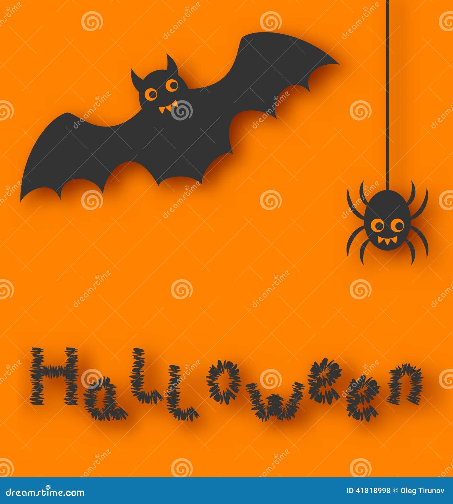 Cartoon Bat And Spider On Orange Background Vector Illustration ...