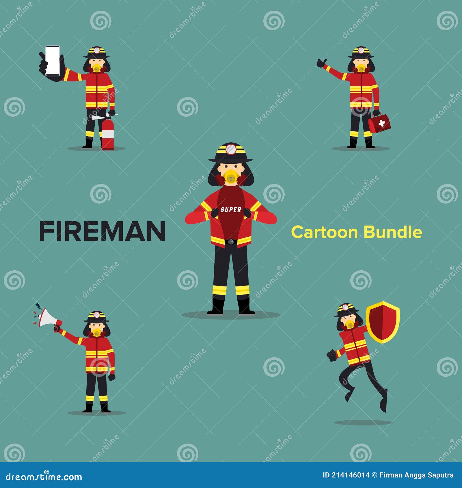 Cartoon Batch of Fireman . Bundle Stock Vector - Illustration of ...