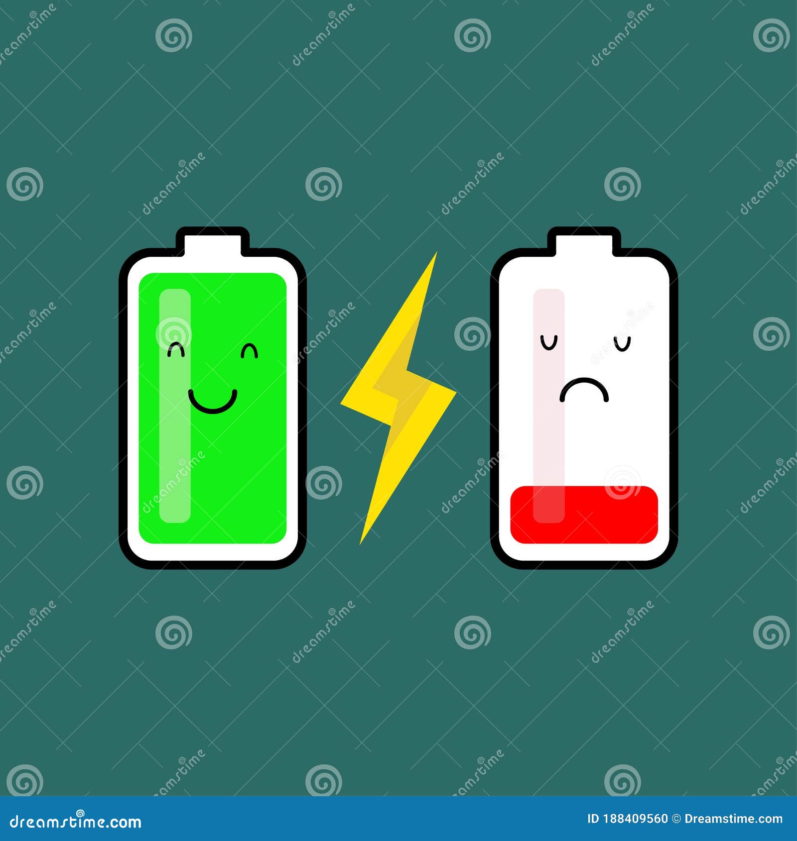 Cartoon Battery Icon, Full Battery and Low Battery, Vector ...