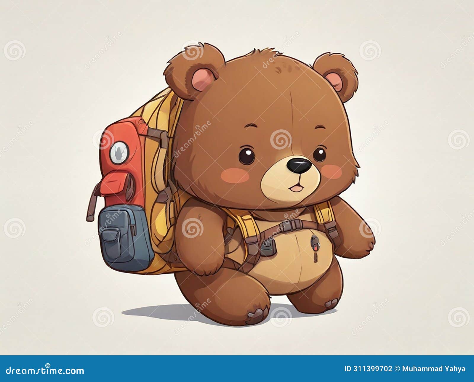 A Cartoon Bear with a Bag on Its Back, Isolated White Stock ...