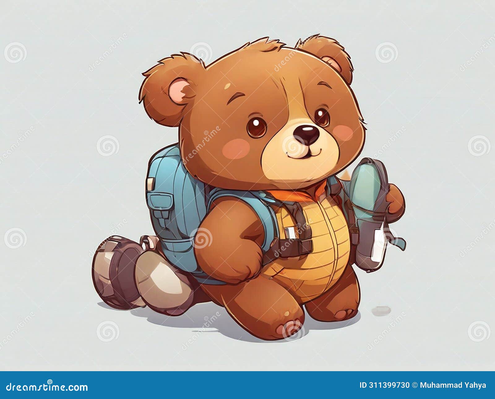 A Cartoon Bear with a Bag on Its Back, Isolated White Stock ...