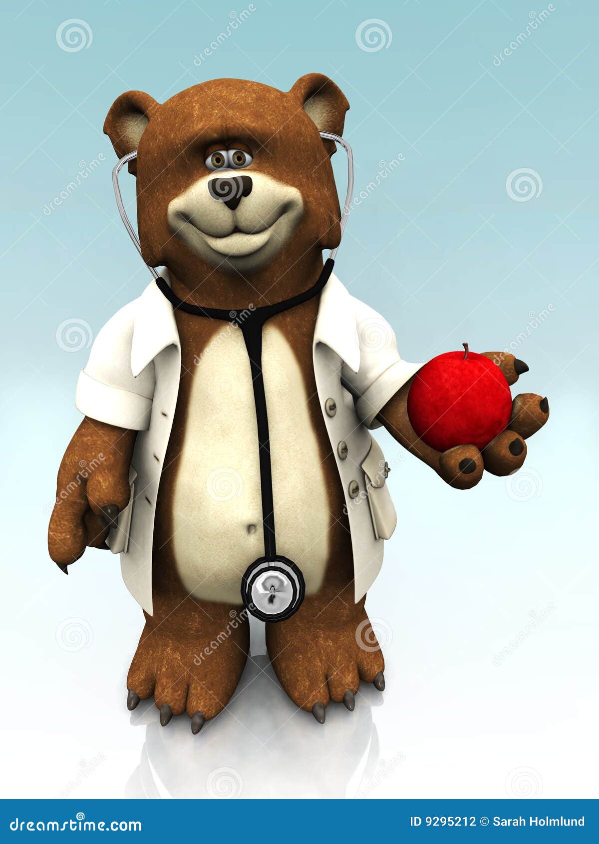 Cartoon Bear Dressed As Doctor, Holding an Apple. Stock Illustration ...