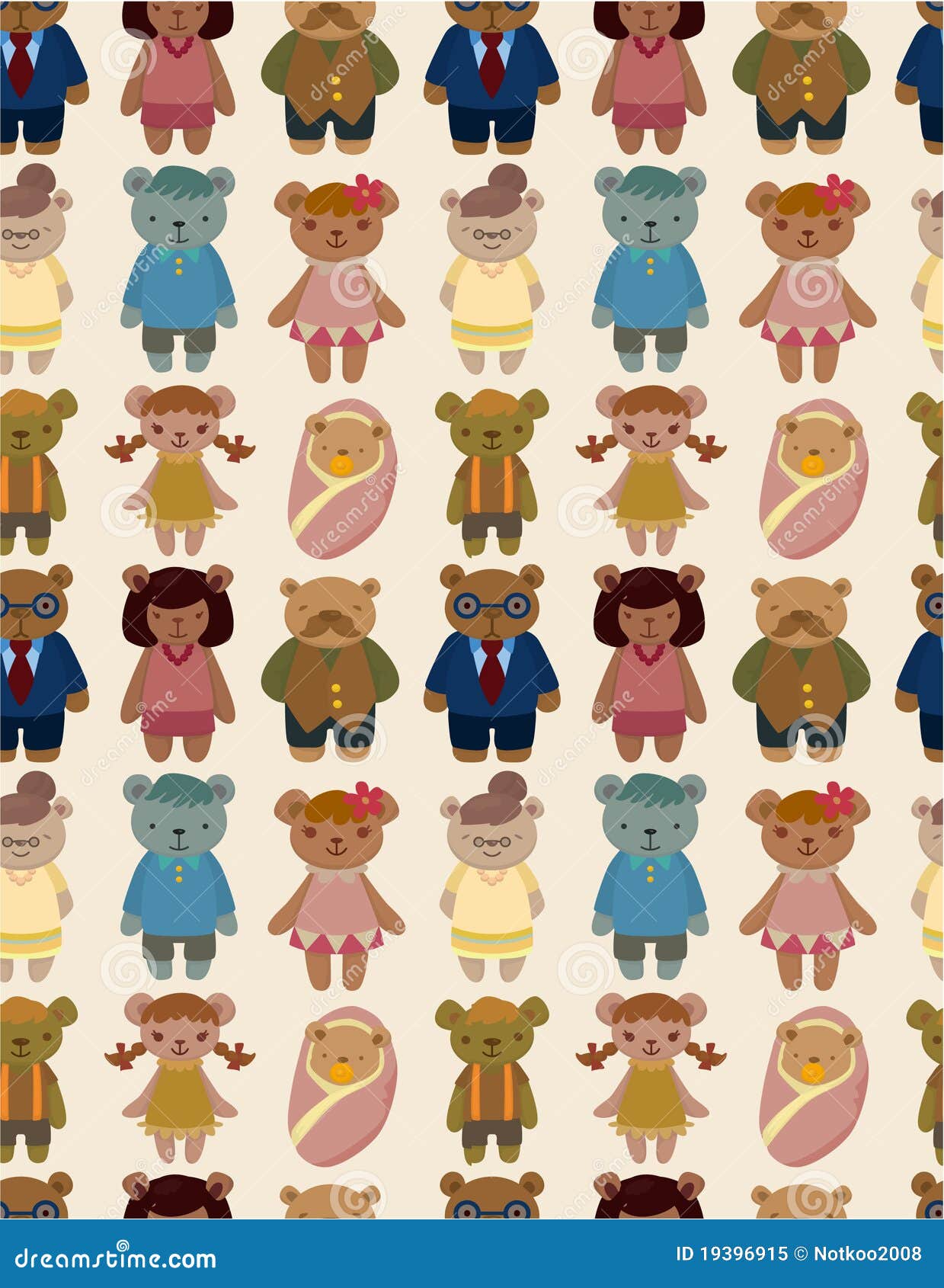 Cartoon Bear Family Icon Set Seamless Pattern Stock Vector ...