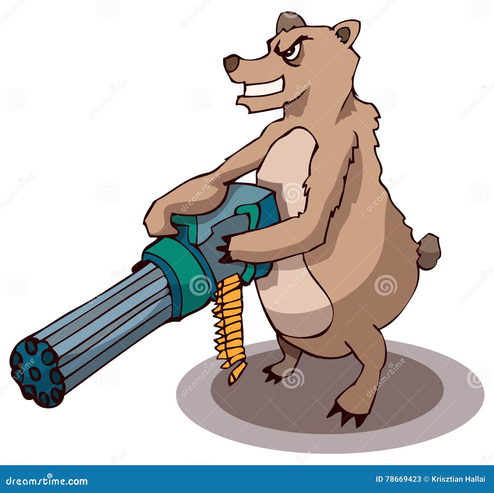 Cartoon Bear Holding a Chain Gun Weapon. Stock Vector - Illustration of ...