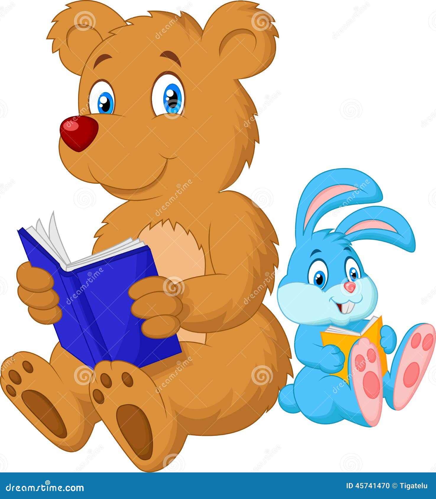 Cartoon Bear and Rabbit Reading Book Stock Vector - Illustration of ...