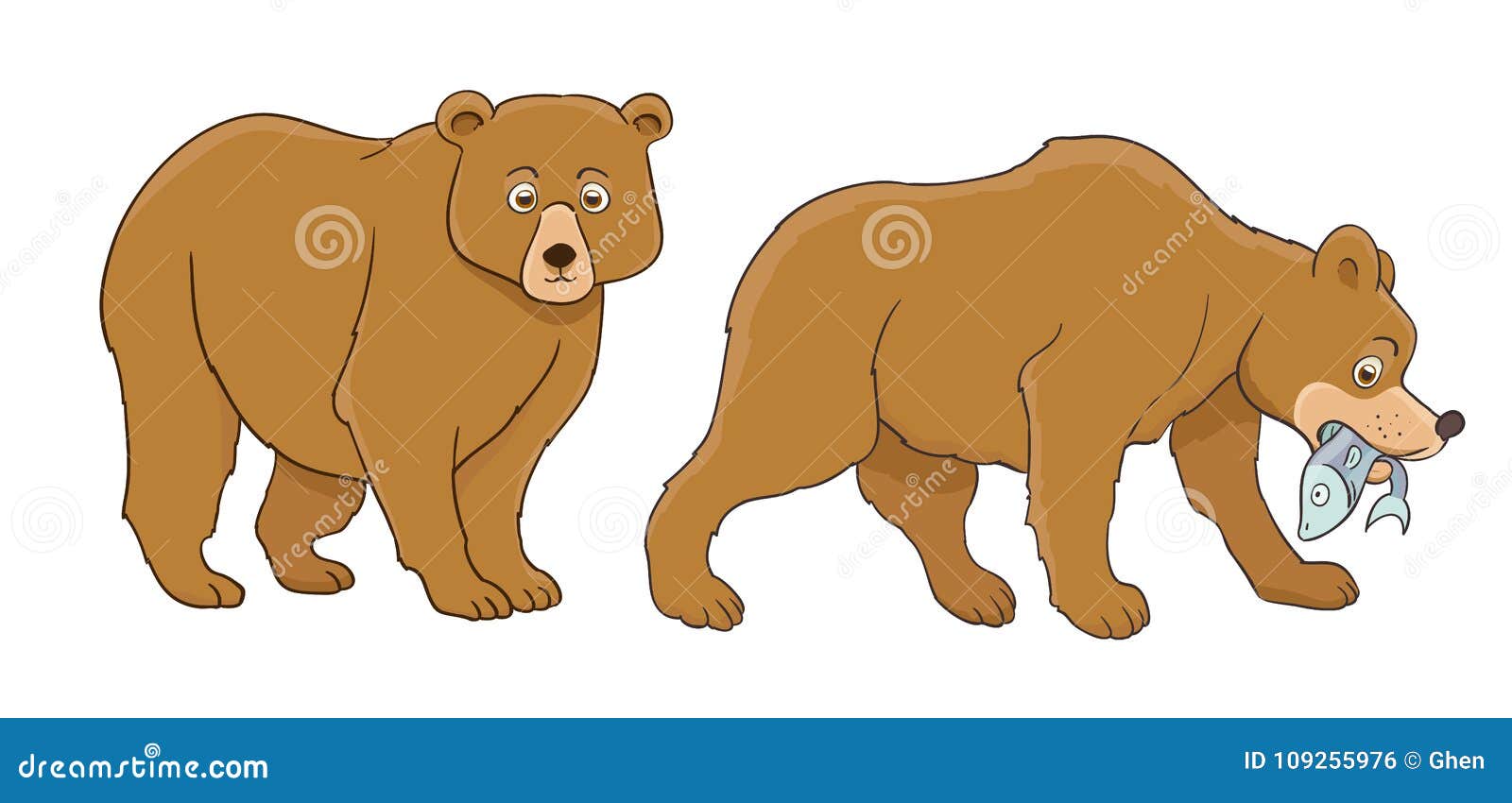 Cartoon Bear Set, Standing and Catching Fish Stock Vector ...