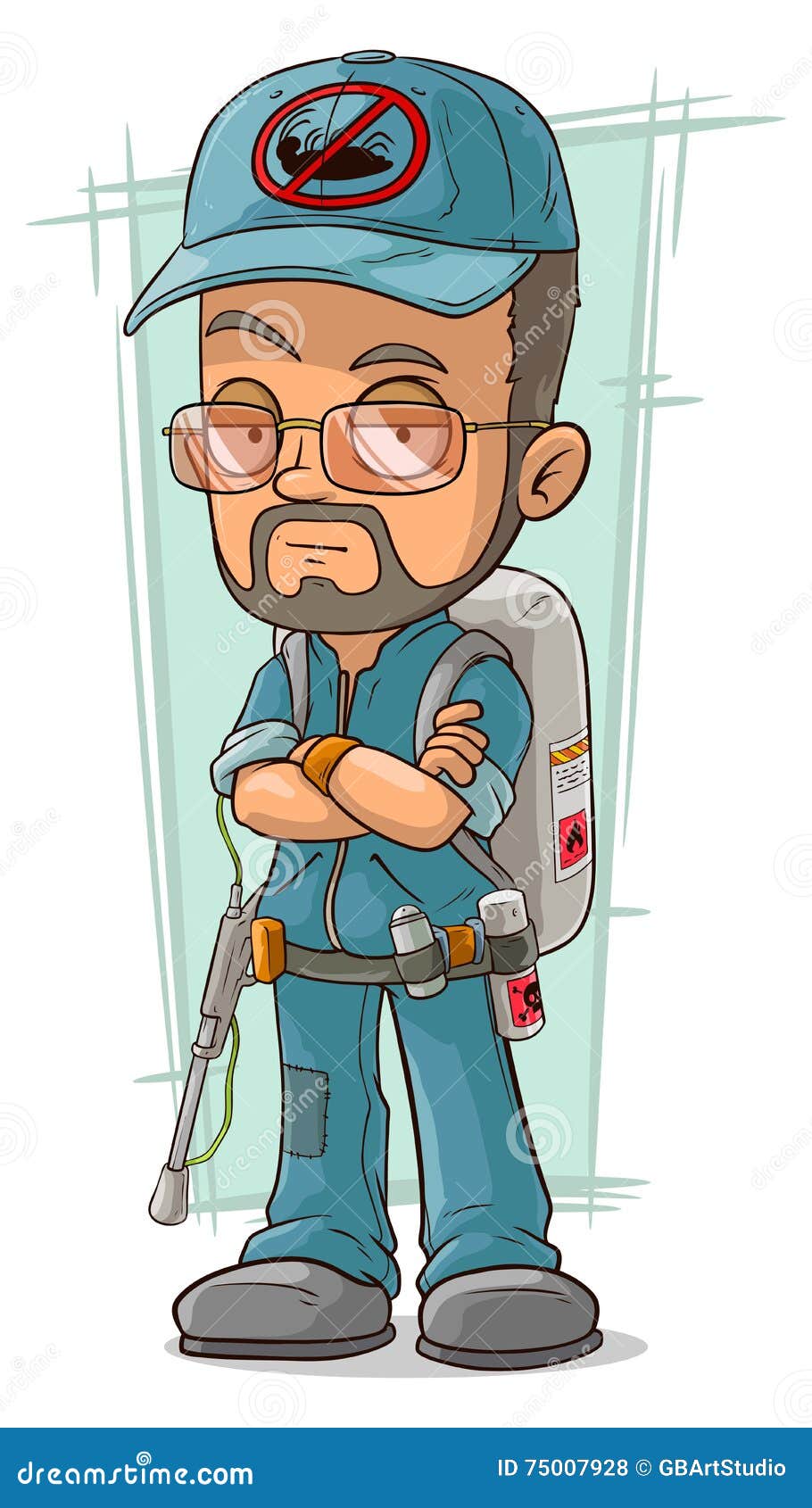 Cartoon Exterminator With Gas Mask And Scientist Character Vector Set ...