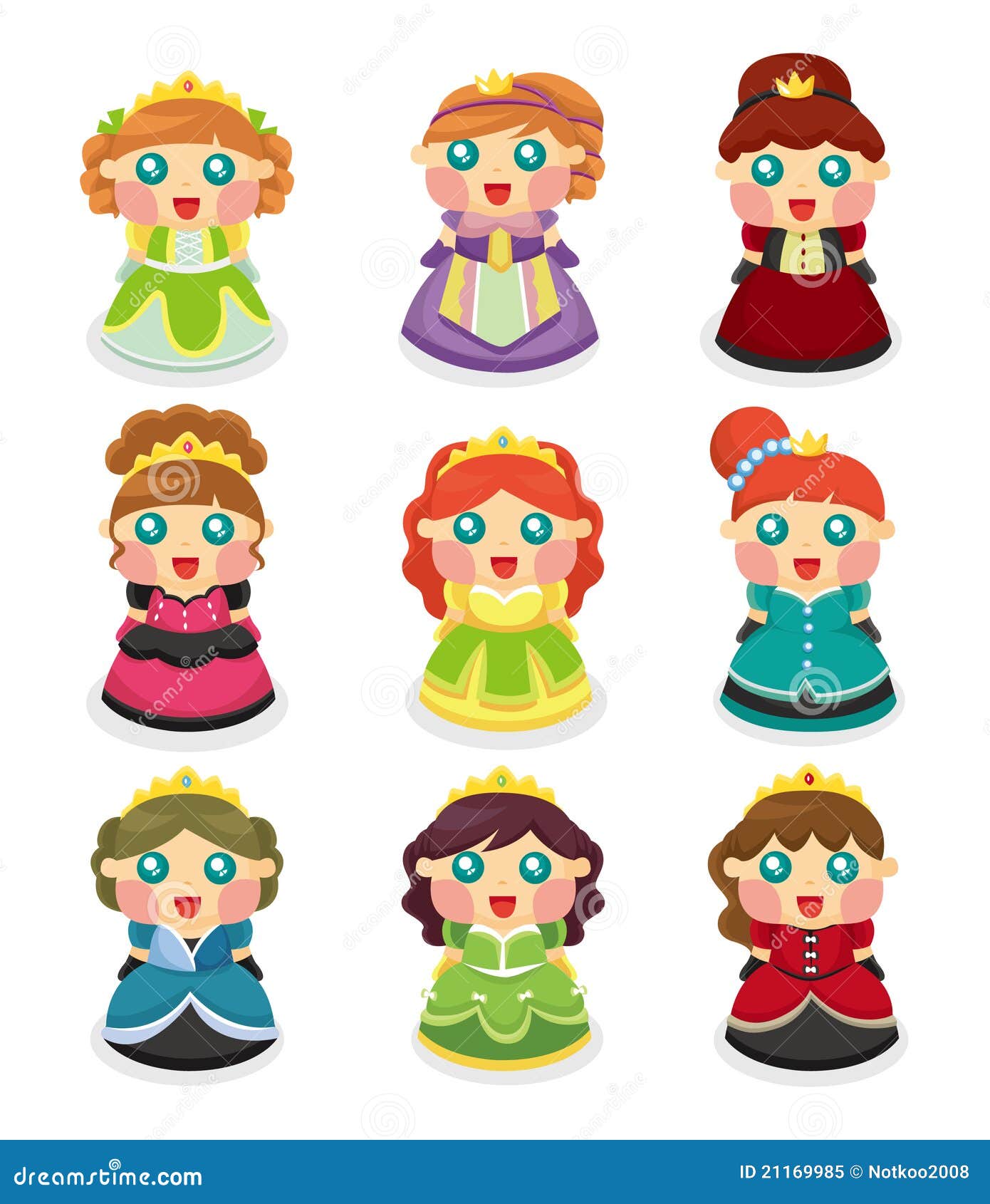 Cartoon Beautiful Princess Icons Set Stock Vector - Illustration of ...