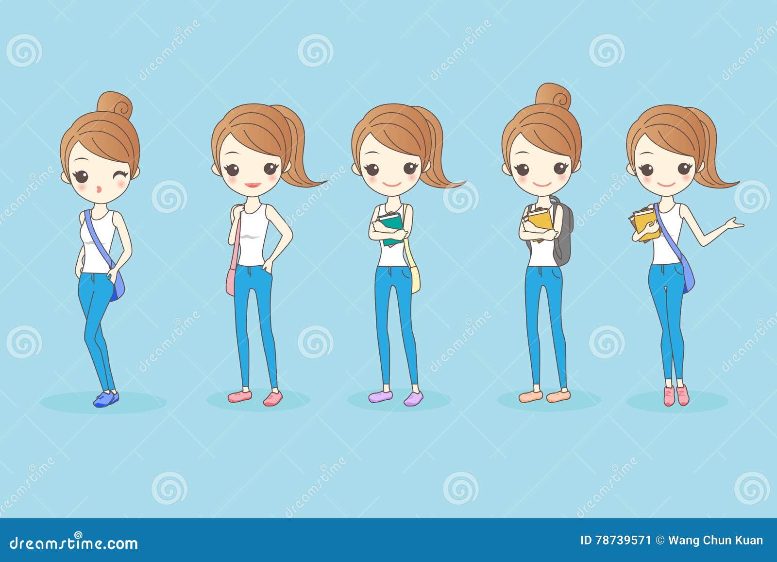 Cartoon Beautiful Young Student Stock Vector - Illustration of hand ...