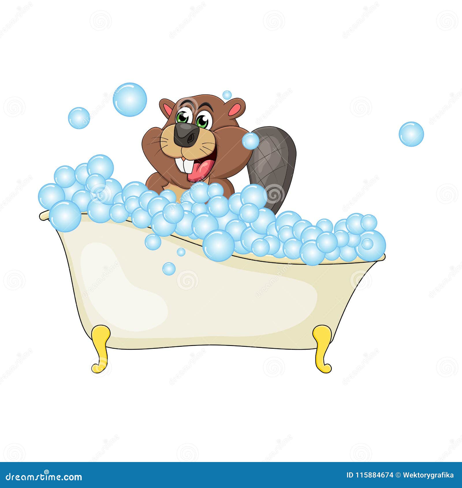 Cartoon Beaver in Bathtub Witth Bubbles Isolated on White Background ... Cartoon Beaver in Bathtub Witth Bubbles Isolated on White Background ...