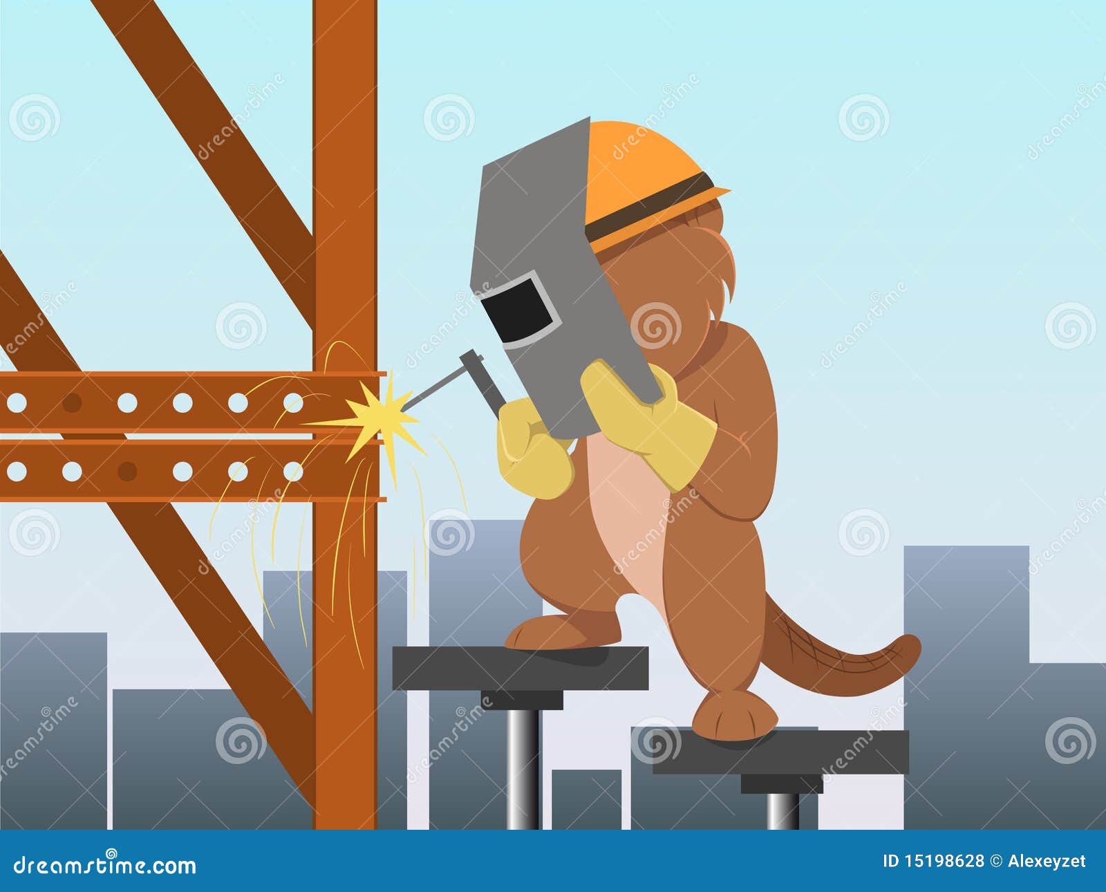 Cartoon Beaver in Mask Welding Metal Construction Stock Vector ...